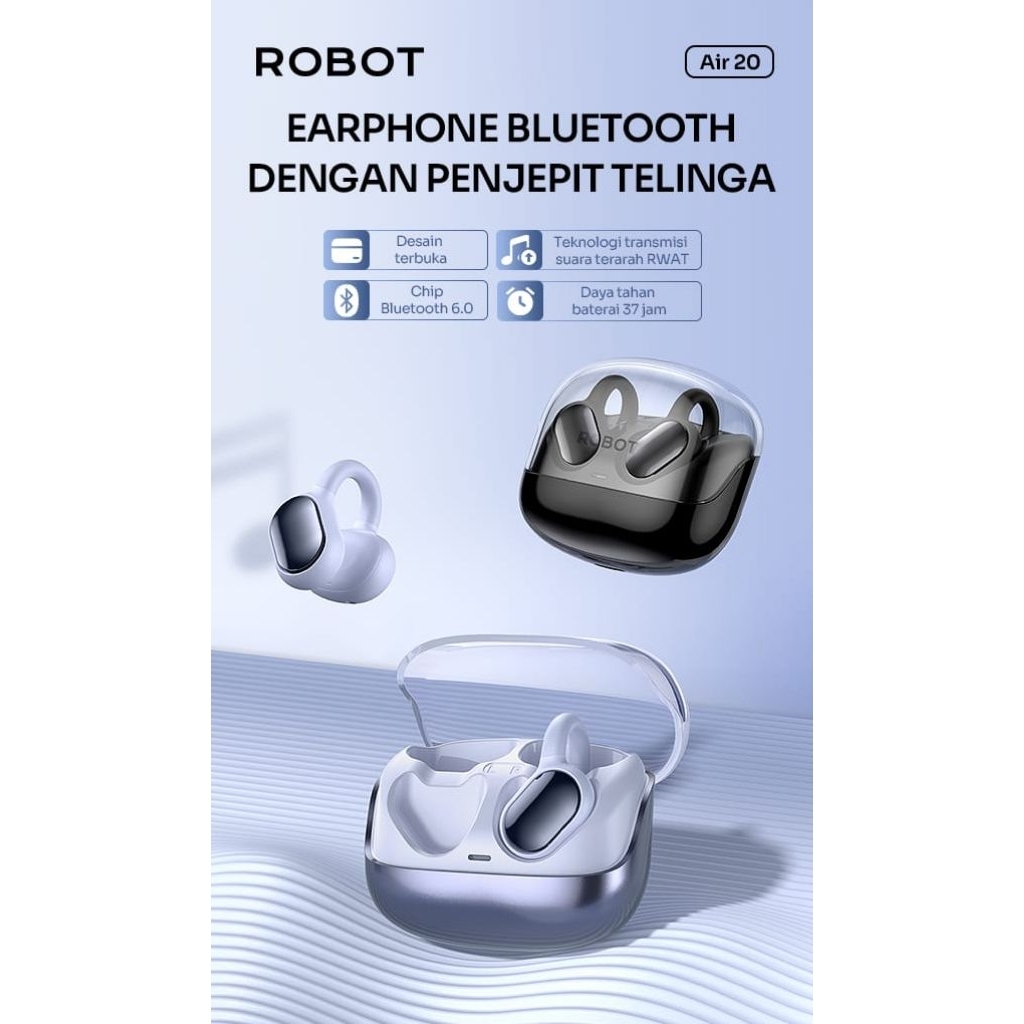 Jual ROBOT OWS EARPHONE AIR 20 TWS OPEN EAR CLIP STYLE | Shopee Indonesia
