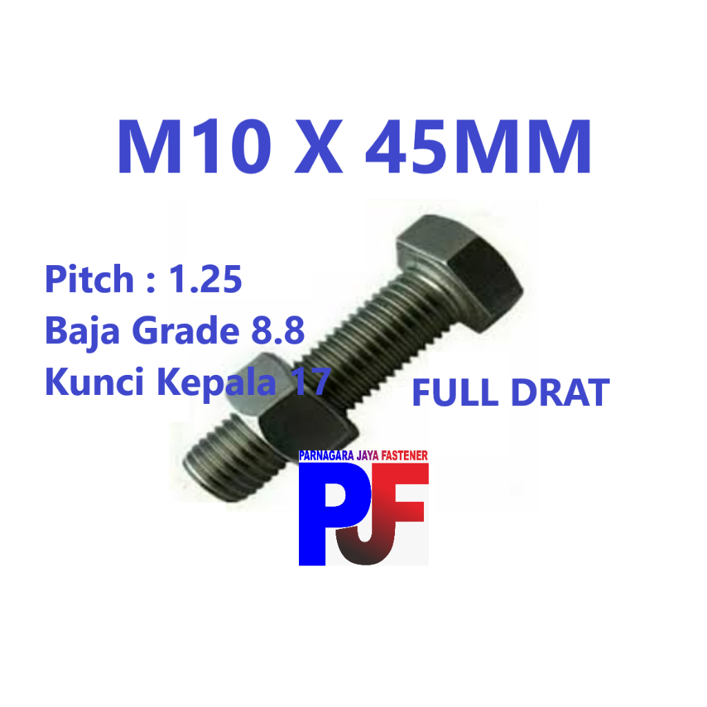 Jual Baut Mur Baja 8.8 M10 x 45 / High Tensile Bolt Grade 8.8 (FD ...