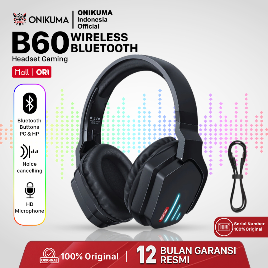 Jual ONIKUMA B60 Headphone Gaming Hitam Wireless Bluetooth Original ...