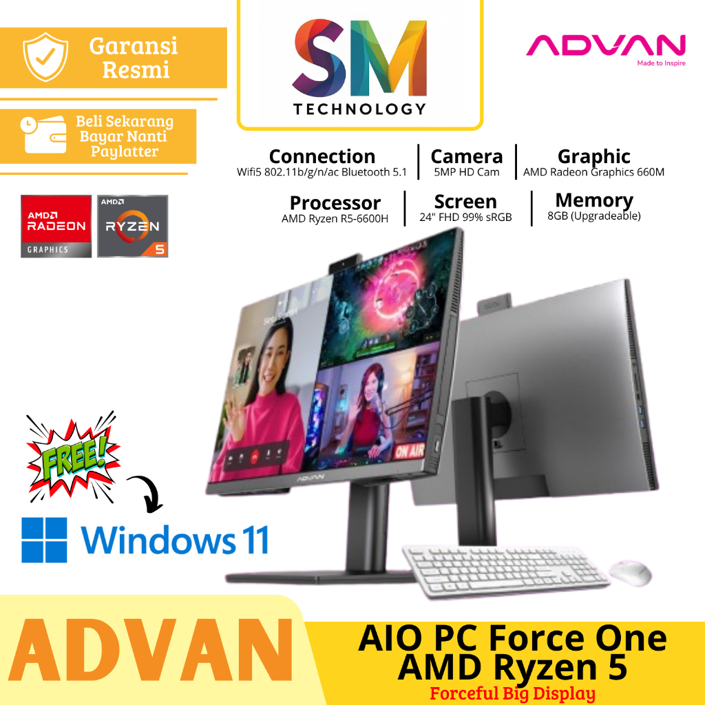 Jual ADVAN AIO PC FORCE ONE AMD Ryzen 5 6600H 24inch 8GB DDR5 512 GB ...