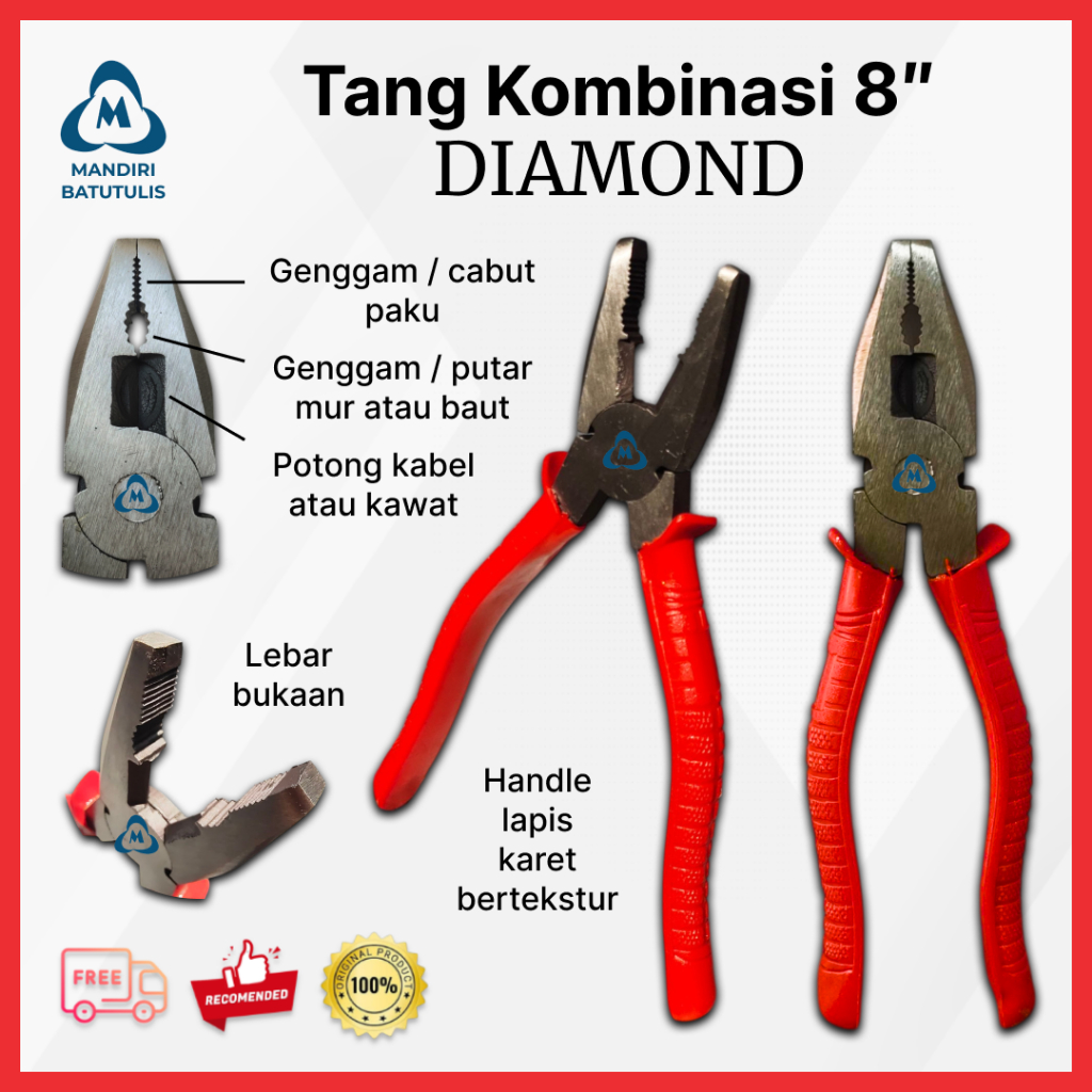 Jual Tang Kombinasi Diamond 8" Inch - Tang Potong Buaya - Tang Side ...