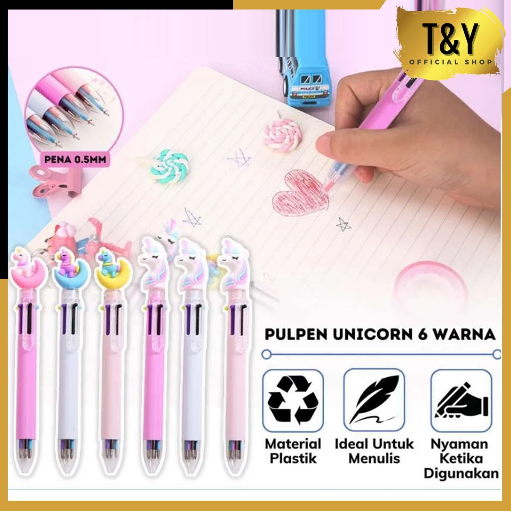 Jual T&Y Pena Karakter Mekanik 6 Warna Unicorn Full Moon Pulpen ...