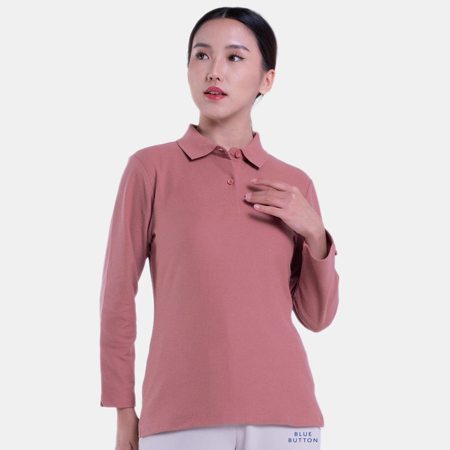 Jual BLUEBUTTON Polo Shirt Wanita Polo Shirt Lengan Panjang Dusty Rose | Shopee Indonesia