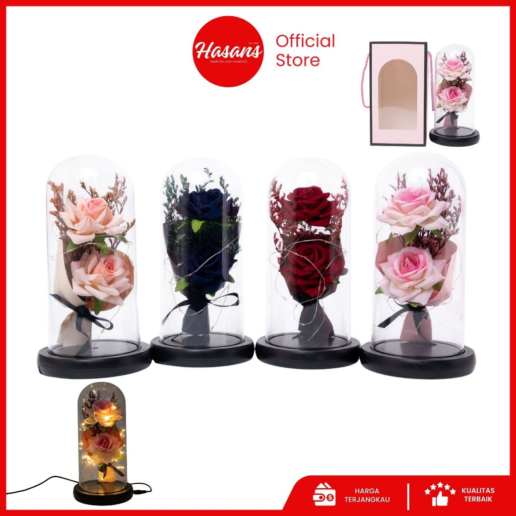 Jual Glass Dome Lampu Led Bunga Mawar / Flower Dome / Kubah Kaca Bunga ...