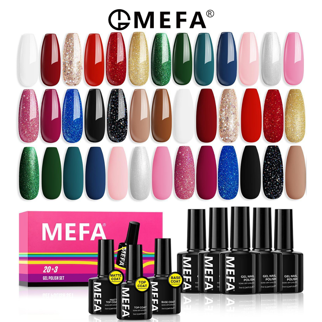 Jual MEFA Glitter Gel Nail Polish Set, 23 Pcs Burgundy Red Green Gel ...