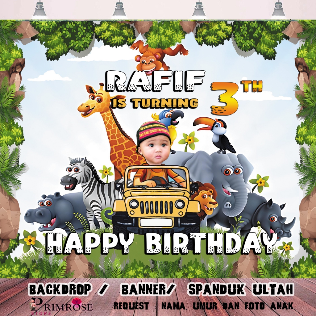 Jual Banner ultah jungle safari car tema hutan ulang tahun anak spanduk ...