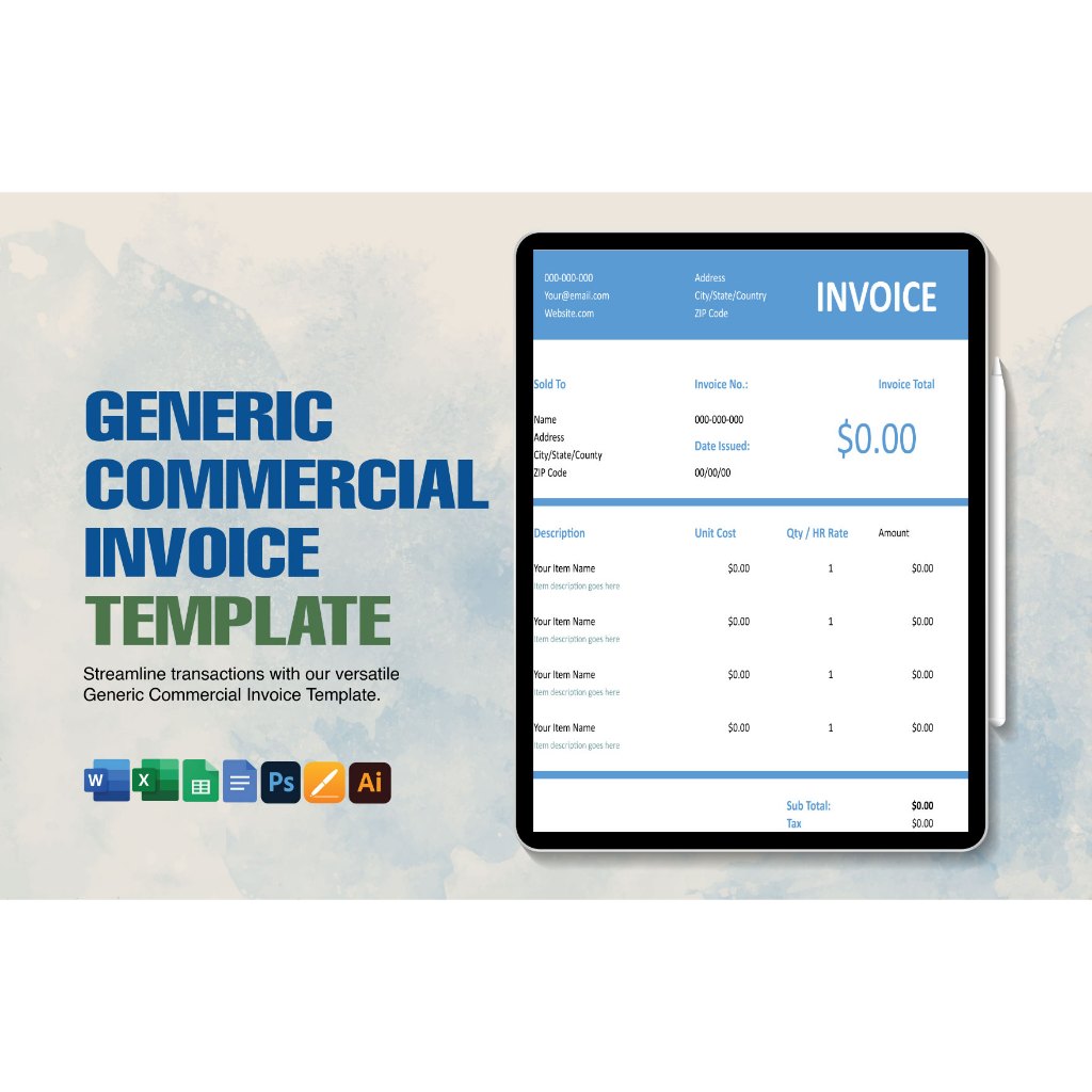 Jual Template premium Excel invoice komersial serbaguna siap cetak ...