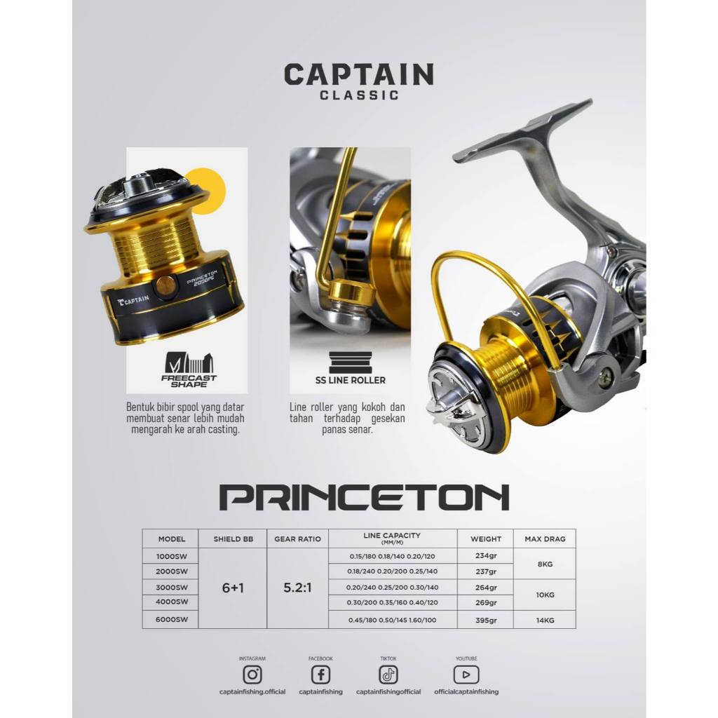 Jual Reel SPINNING CAPTAIN PRINCETON SALTWATER (POWER HANDLE) | Shopee ...