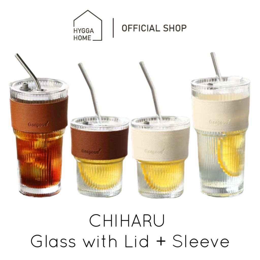 Jual Hygga Home CHIHARU Glass with Lid and Sleeve Gelas Tumblr Minuman ...