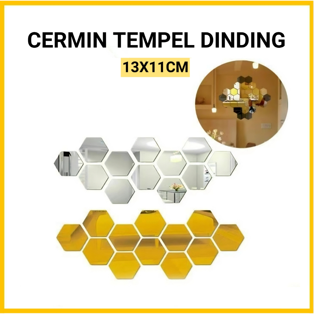 Jual Stiker Cermin Dinding Anti Pecah Segi Enam Tempel / Sticker Kaca ...