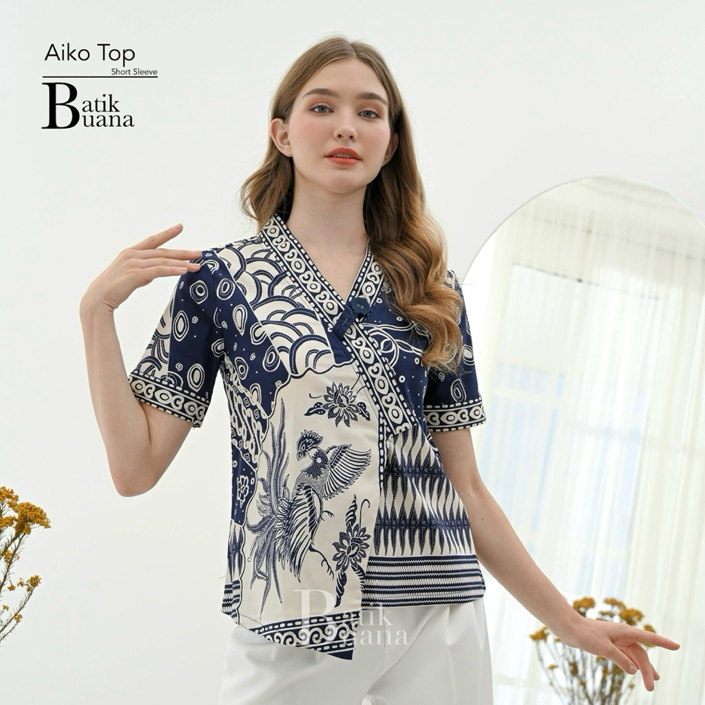 Jual Aiko Top Short - Atasan Batik Wanita Lengan Pendek - Batik Kerja ...
