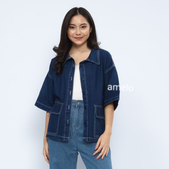 Jual Amelo - Boxy Shirt Brains Kemeja Jeans Oversize | Shopee Indonesia