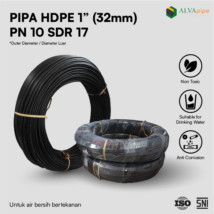 Jual ALVApipe Pipa Air HDPE 1 Inch (32 mm) PN 10 Pipa Air Bersih ...