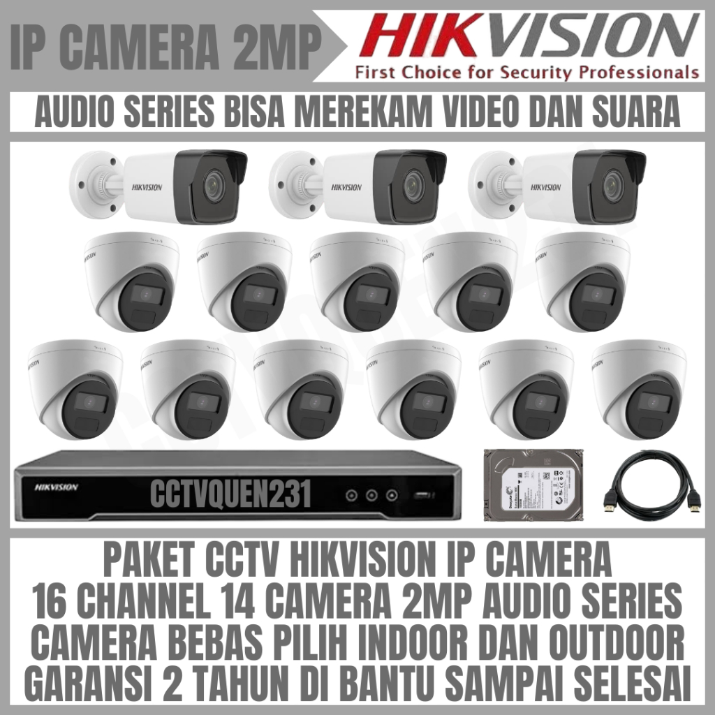 Jual PAKET CCTV IP CAMERA HIKVISION 2MP 16 CHANNEL 14 KAMERA POE 1080P ...