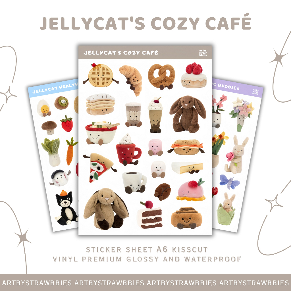 Jual Jellycat Stiker Sheet | Jellycat's Cozy Café | Sticker Sheet Vinyl ...