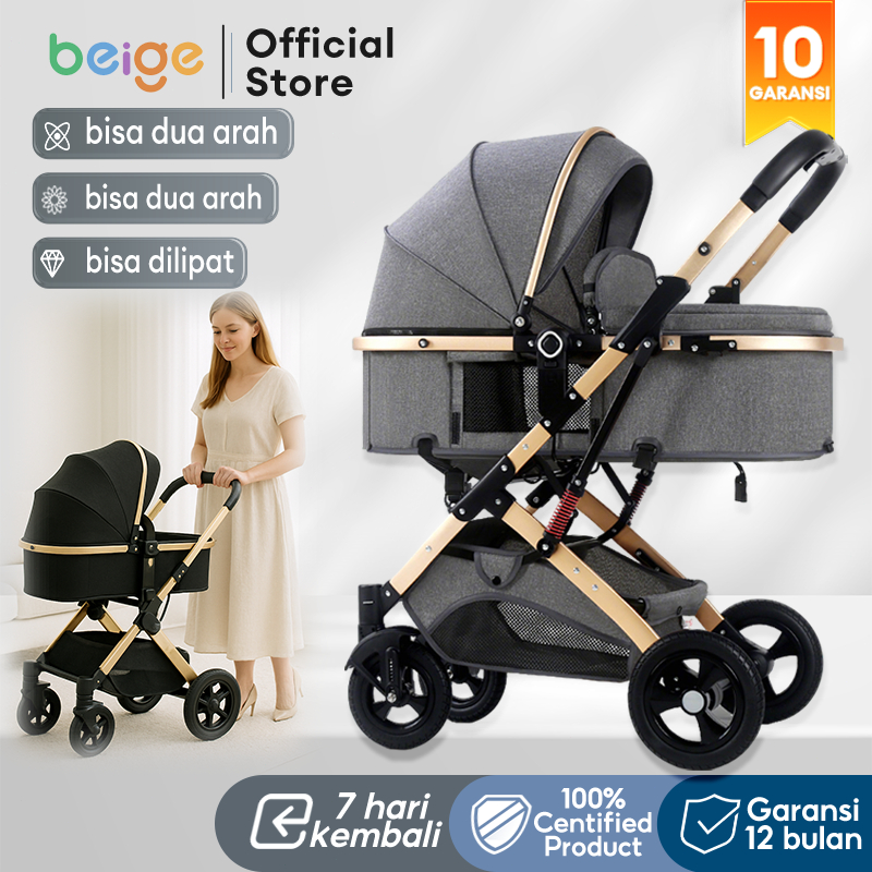 Jual BEIGE Stroller Bayi 2 Arah Lipat Ringan Rebah Penuh & Duduk Nyaman ...