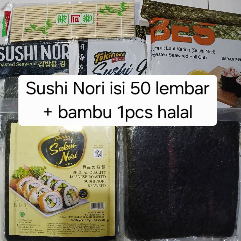 Jual [ TERLARIS ] Sushi Nori isi 50 lembar+bambu 1pcs bahan sushi kulit ...