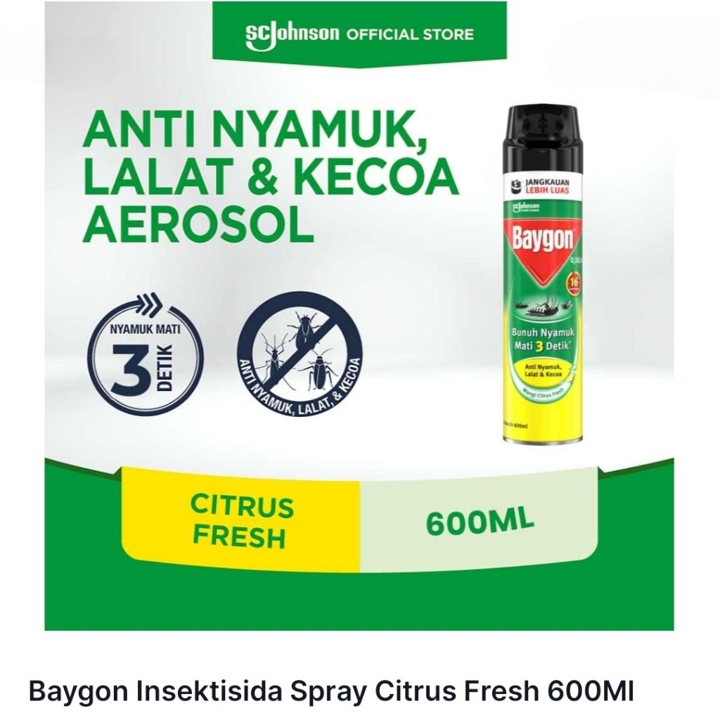 Jual Baygon Insektisida Spray Citrus Fresh dan Flower Garden 600ml ...