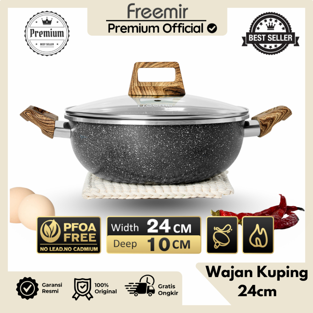Jual [PREMIUM] freemir Wajan Panci 24cm Tinggi 7.5cm/10cm Anti lengket ...