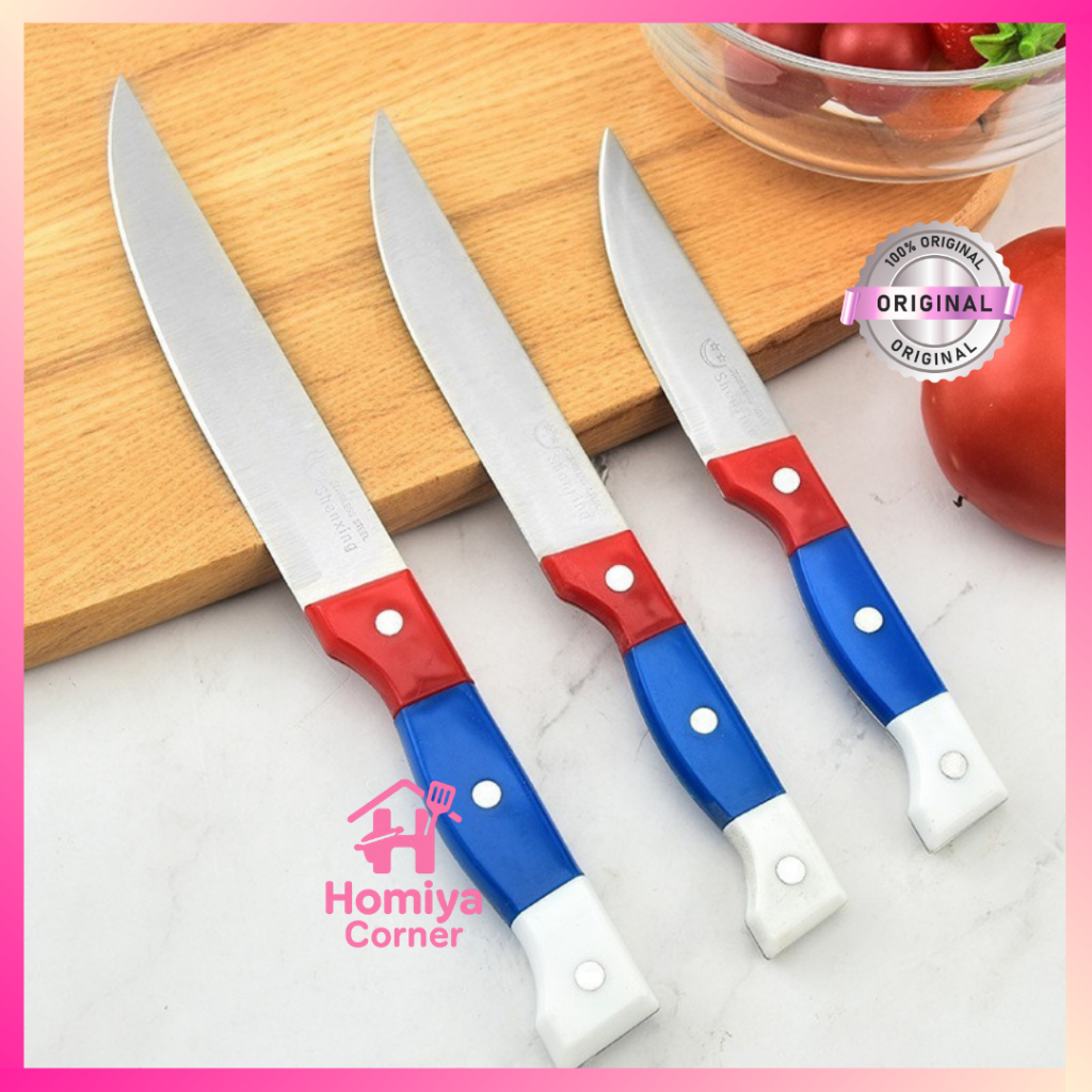 Jual Homiya Corner - Pisau Buah Stainless Steel Biru Merah Tajam Portabel Pemotong & Pengupas ...