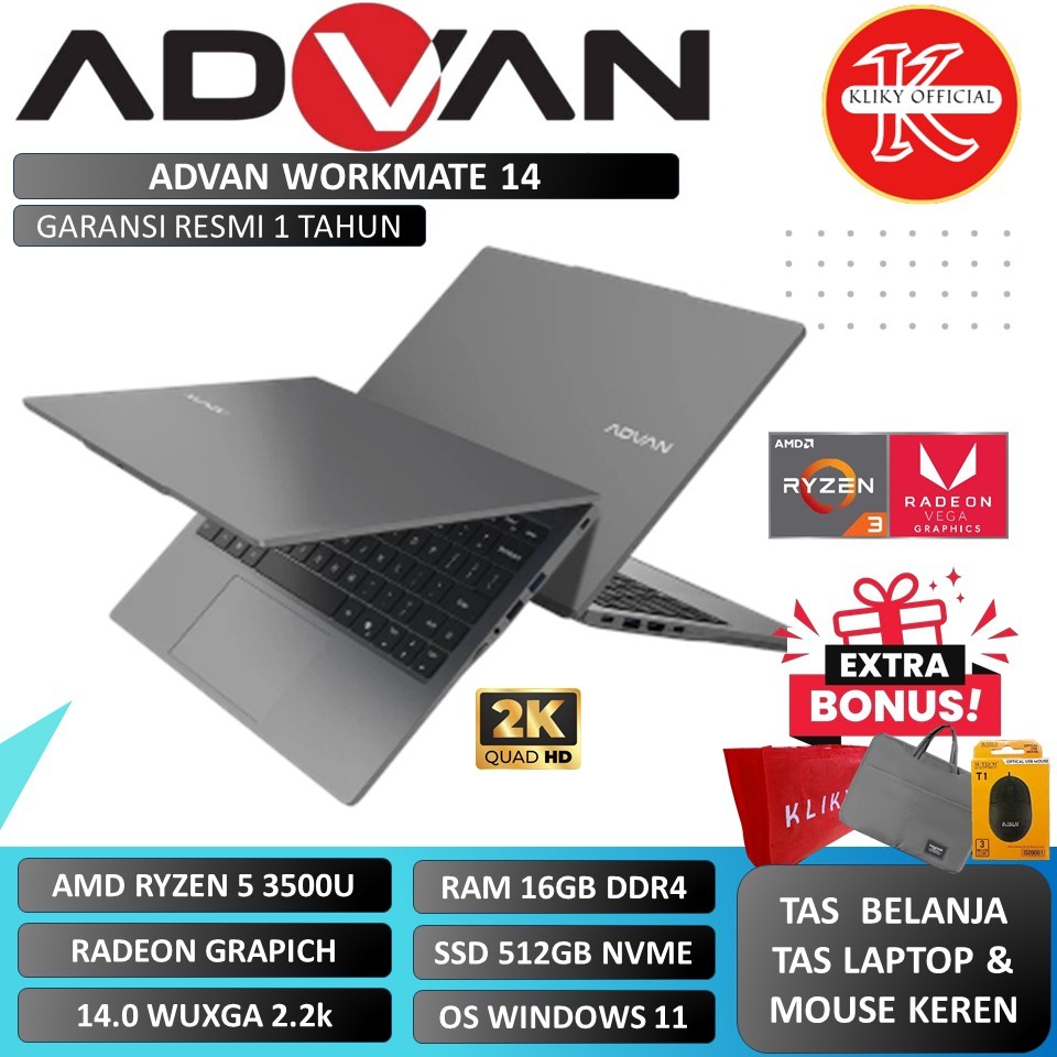 Jual ADVAN WorkMate Amd Ryzen 5 3500U Ram 16GB 512GB SSD Wuxga Windows 11 Home Original Laptop ...