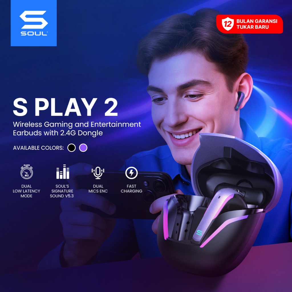 Jual SOUL S Play 2 TWS Gaming Dual Mode Bluetooth & 2.4Ghz Dongle Low ...