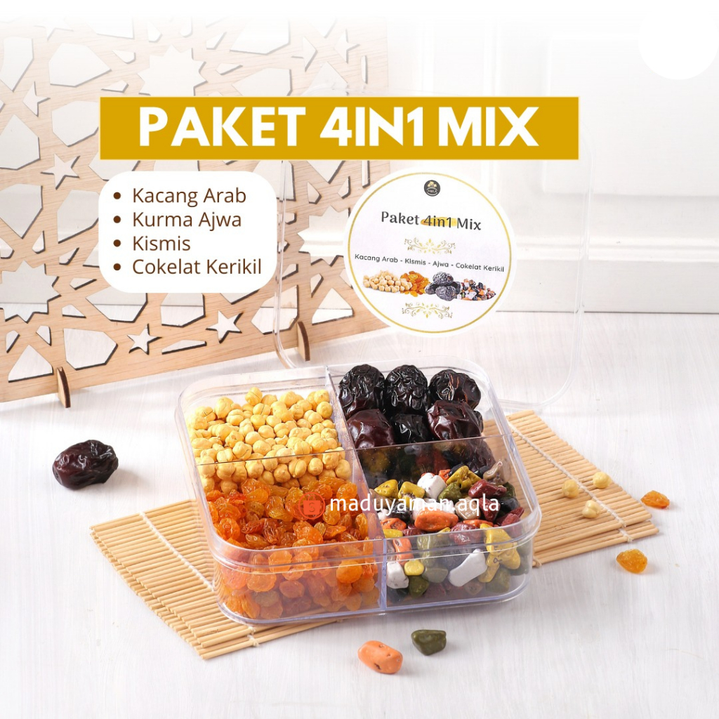 Jual Paket 4 In 1 Mix (Kurma Ajwa Madinah, Coklat Kerikil Turki, Kacang ...