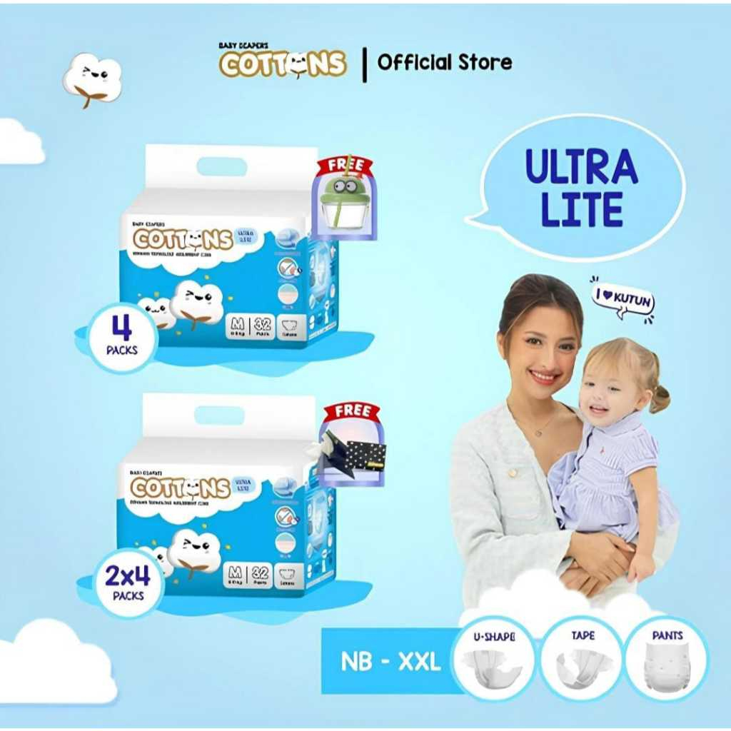 Jual [4 PACKS] Cottons Baby Diapers Ultra Lite Free Hadiah & [2x4 PACKS ...