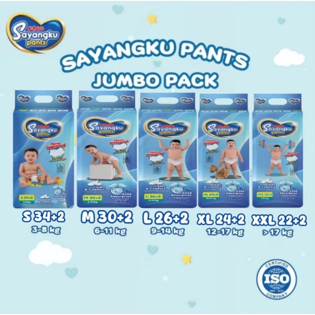 Jual SAYANGKU Diaper Pants Jumbo Pack Popok Celana Bayi S34+2 M30+2 L26 ...