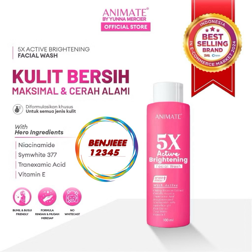 Jual (Facial Wash) Animate 5x Active Brightening Facial Wash 100 ml ANIMATE animate facial wash ...