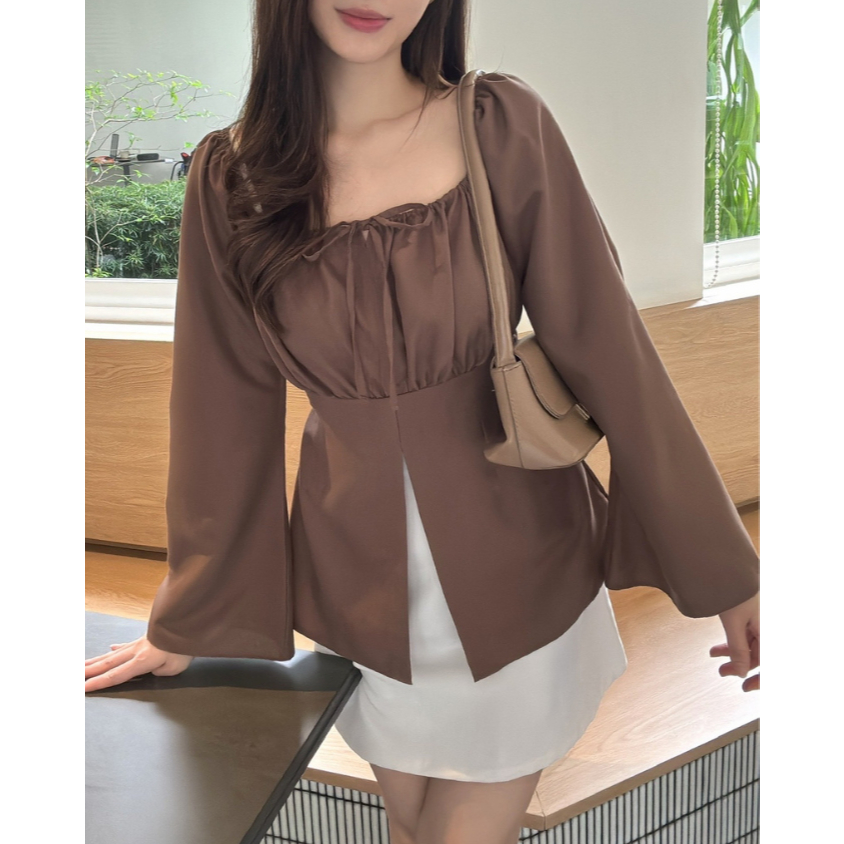 Jual Kadaka T-0557 Long Sleeve Square Neck Scrunch Top | Atasan Wanita ...