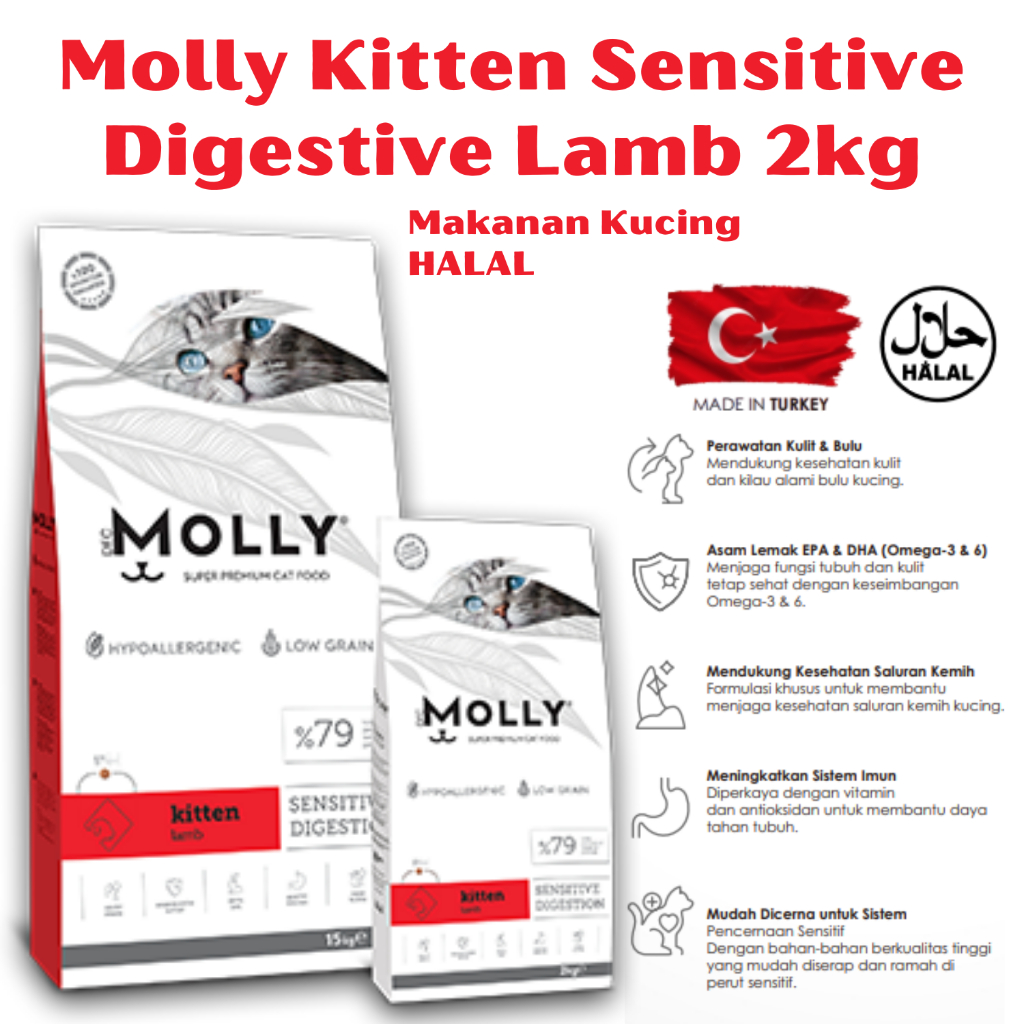 Jual Molly Sensitive Digestion Kitten Lamb 2kg / Makanan Kucing Kering ...
