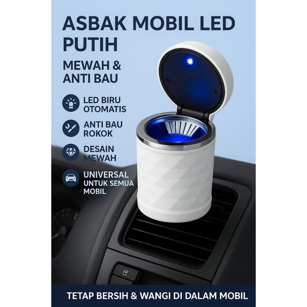 Jual Asbak Mobil LED Putih Anti Bau Rokok Lampu Biru Otomatis Desain ...