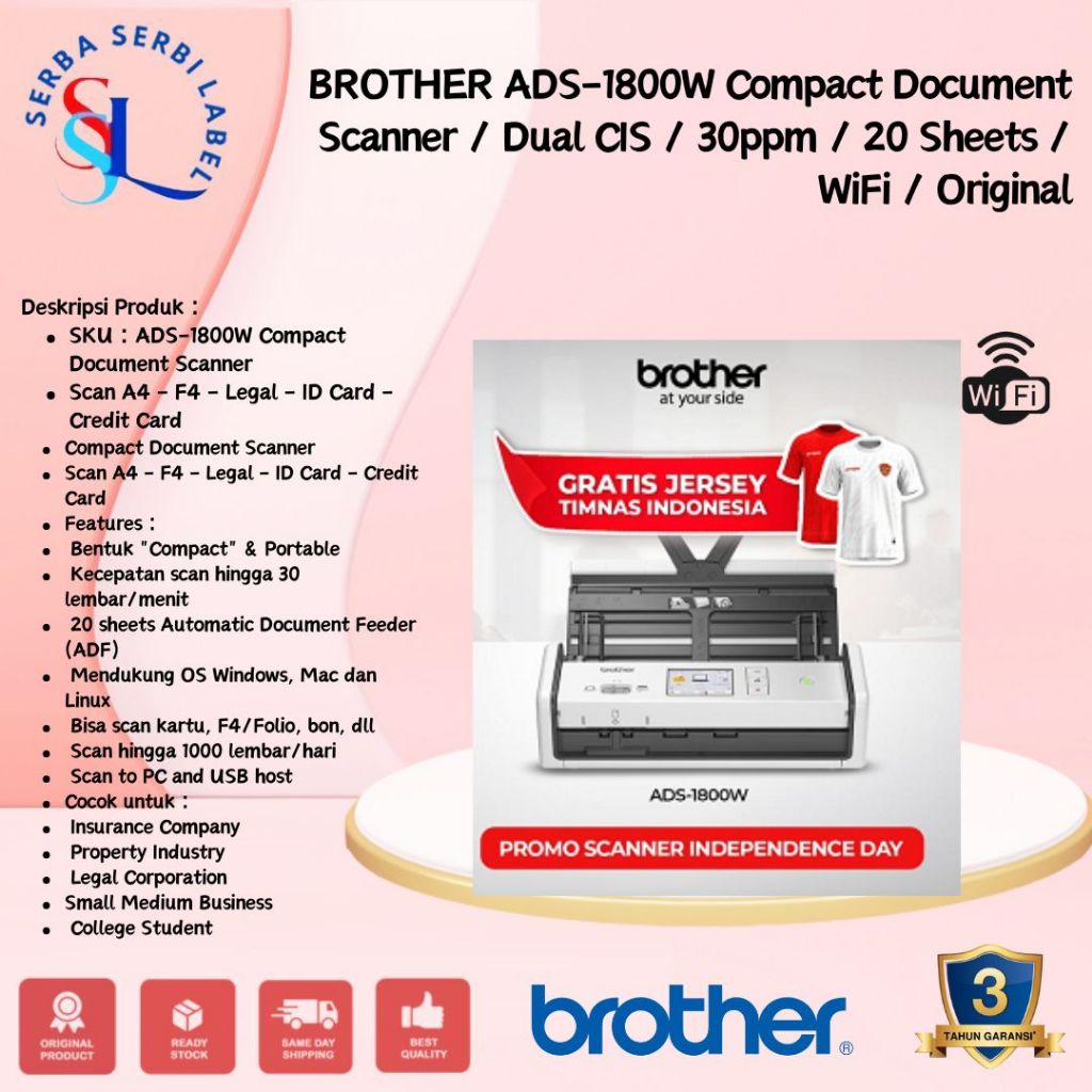 Jual Portable Scanner BROTHER ADS-1300 | ADS-1350W | ADS-1800W | Shopee ...