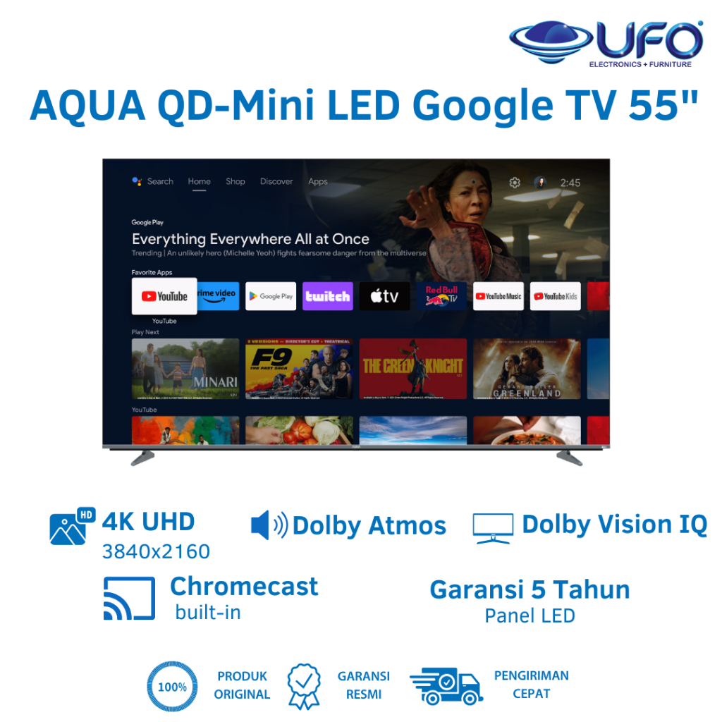 Jual AQUA QD-Mini LED Smart TV AQT55M80FUX 55 Inch – 4K Ultra HD ...