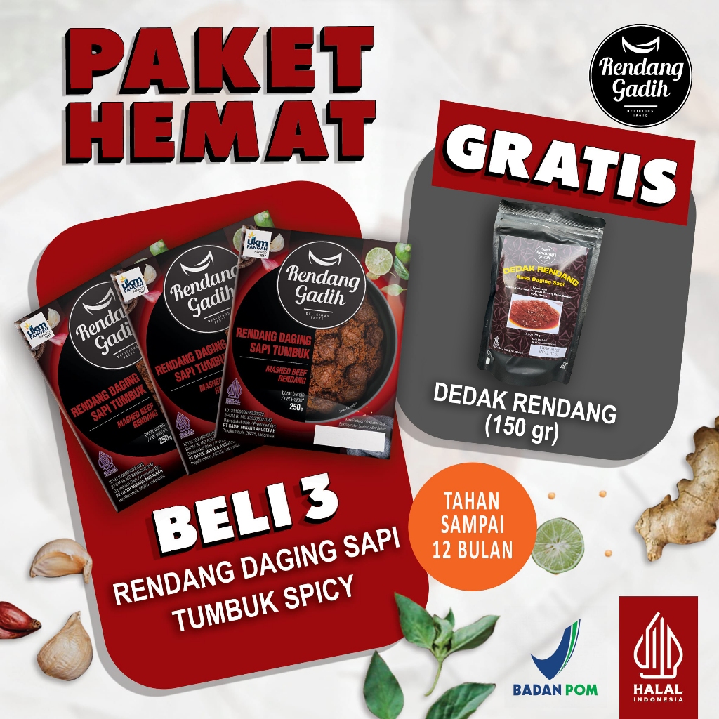 Jual Rendang Gadih - Paket 3 pcs Rendang Daging Sapi Tumbuk @ 250 g ...