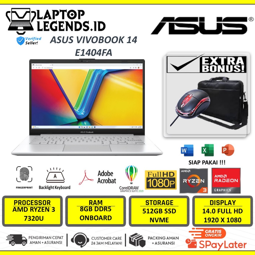 Jual Laptop Asus Vivobook 14 E1404FA Amd Ryzen 5 7320U 8GB 512GB 14 ...