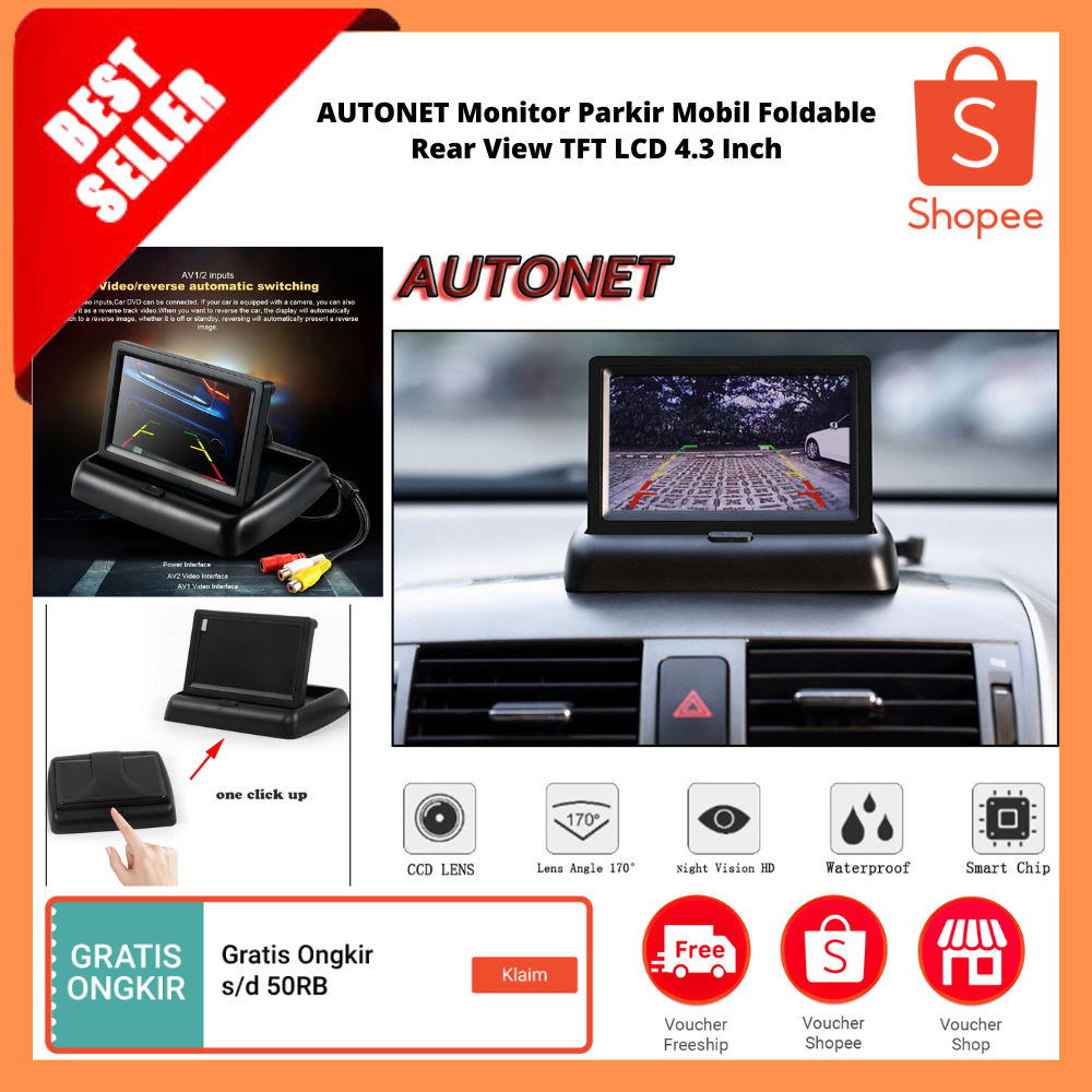 Jual Monitor Parkir Mobil Foldable Rear View TFT LCD 4.3 Inch / Layar ...