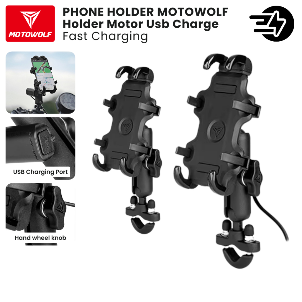 Jual Motowolf Holder Handphone Holder Hp Motor Usb Charge Fast Charging ...