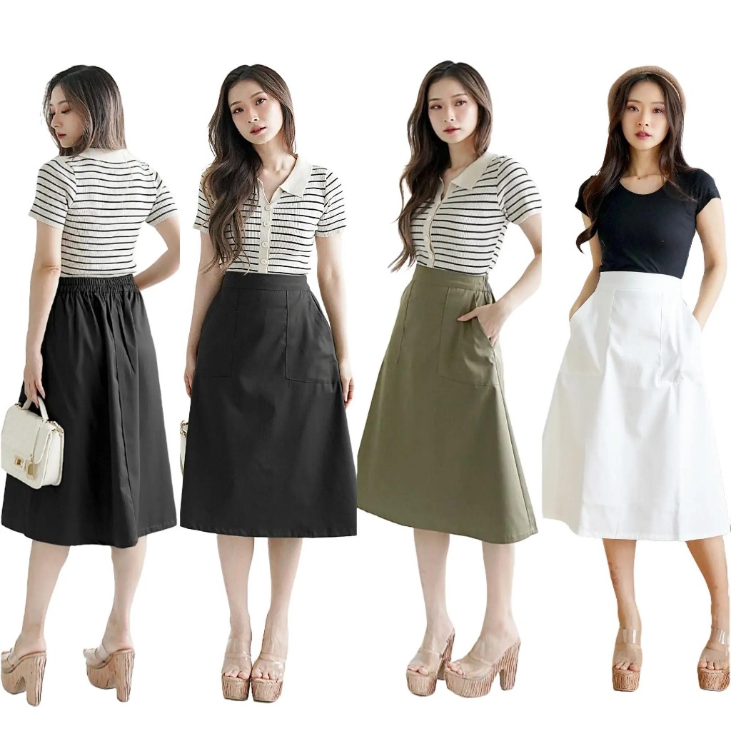 Jual Baju Rok Wanita Bawahan Polos Pinggang Belakang Karet Bahan Katun ...