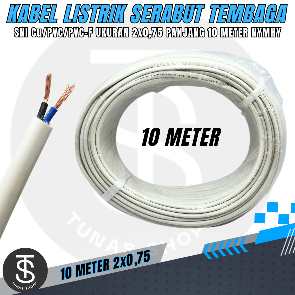 Jual Kabel NYMHY 2x0.75 / Kabel Serabut Tembaga Panjang 10 METER ...
