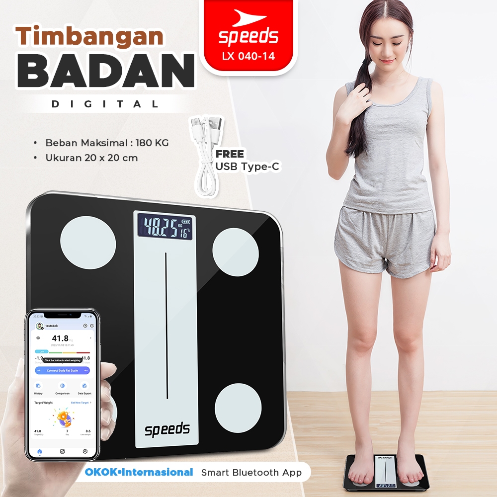 Jual SPEEDS Timbangan Badan 180Kg Dengan Bluetooth Smart Digital Weight ...