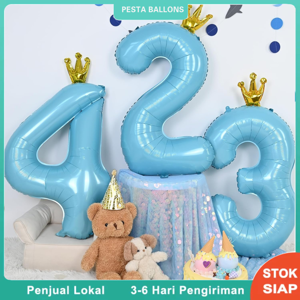 Jual Balon Foil Angka 0-9 Jumbo Ukuran 80 Cm Warna Biru Pastel / 32 ...