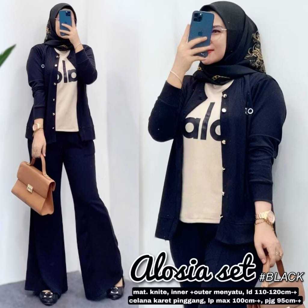 Jual ALOSIA SET, SETELAN ATASAN KAOS KNIT DAN OUTER MENYATU APLIKASI ...