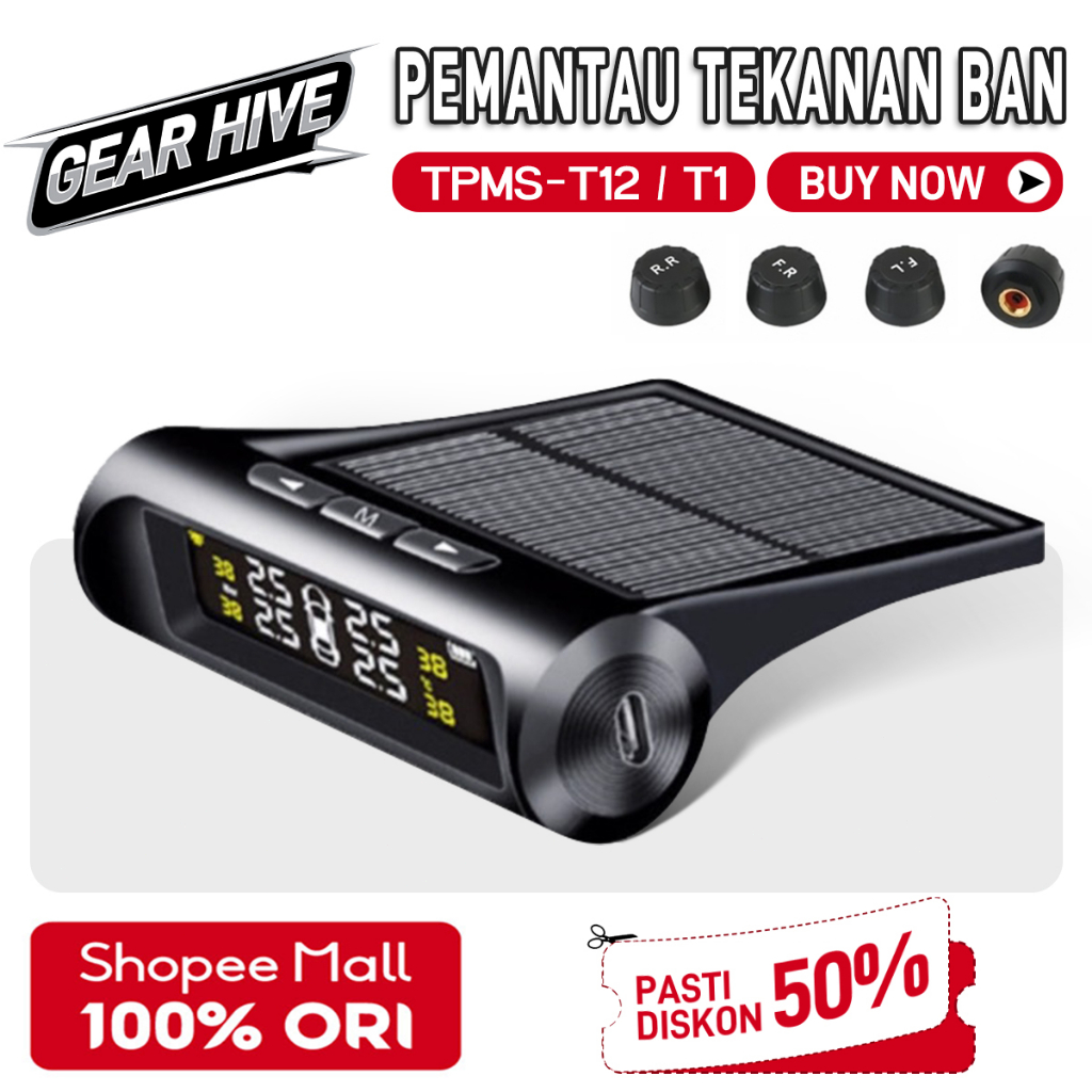 Jual Gear Hive TPMS T12/T1 Alarm Pengukur Tekanan Ban Mobil Tire Layar ...