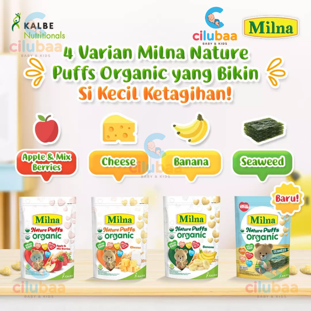 Jual MILNA Nature Puff Organic Pouch 15g 8+ Keju Pisang Apple Mix snack ...