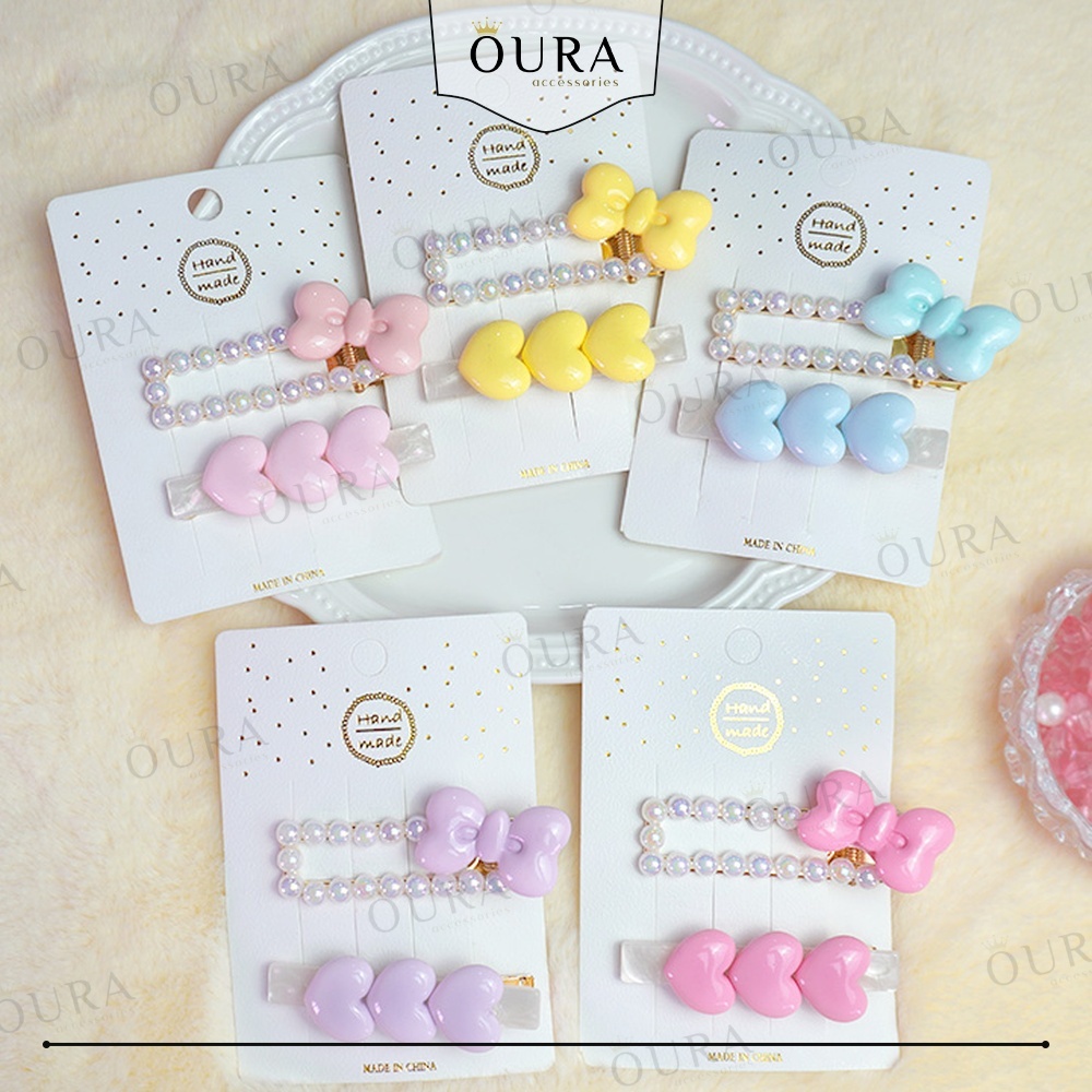 Jual Jepit Poni Korea Model Pita Hati Set 2 Pcs Jepitan Rambut Lucu ...