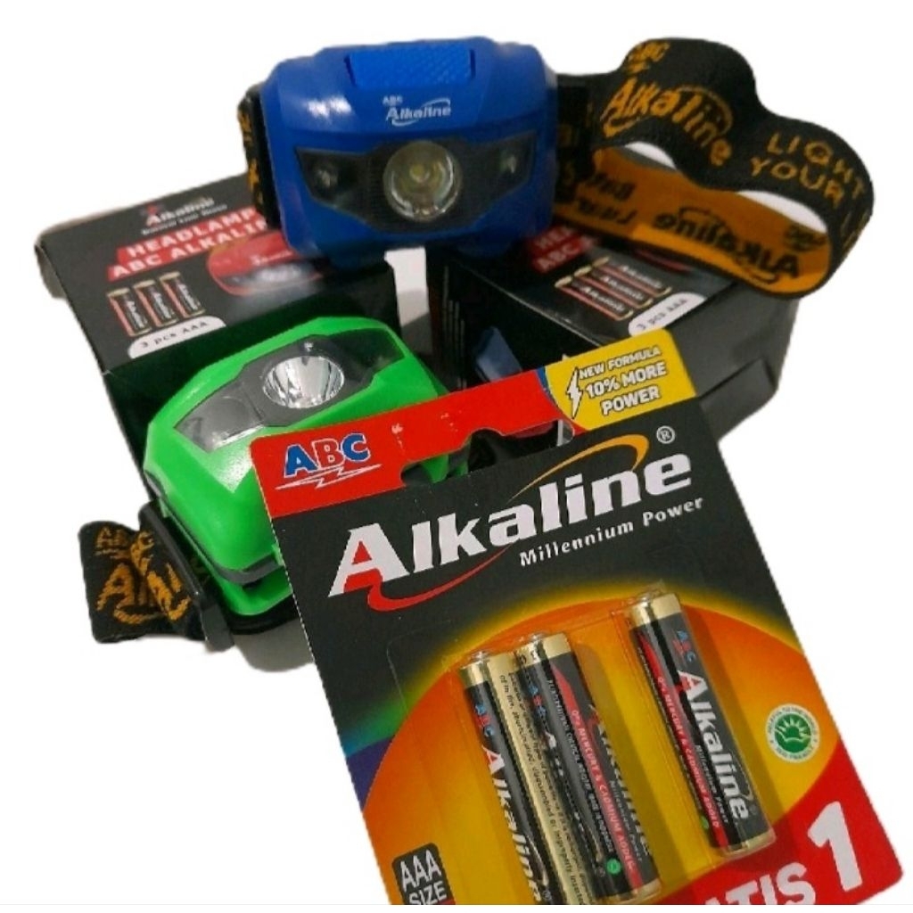 Jual Senter Kepala LED / Headlamp ABC [1 pcs,] + Baterai Abc Alkaline ...