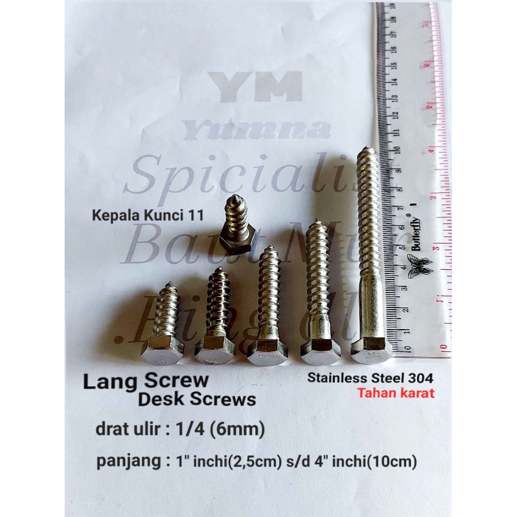 Jual Lang Screw/ Desk screw Stainless 304 1/4 inchi ( panjang 1" inchi ...