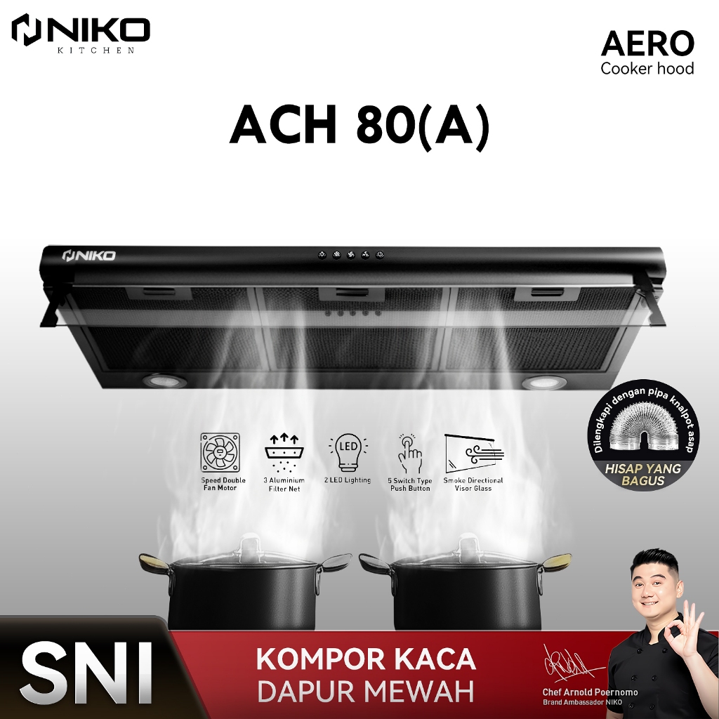 Jual NIKO Cooker Hood ACH80 – Range Hood 80cm Dual Motor, Hisap Asap ...